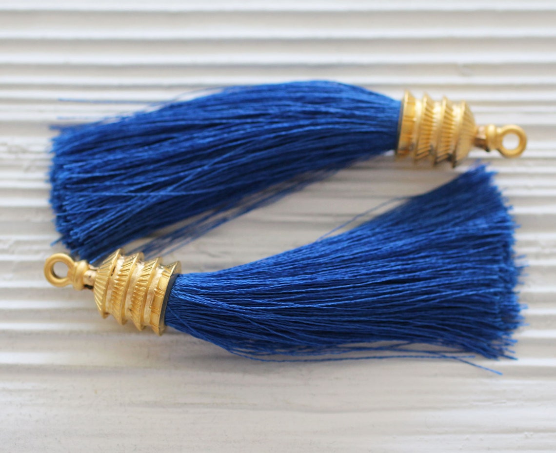 Cobalt Blue Silk Tassel, Gold Cap Silk Tassel, Tassel Pendant, Large ...