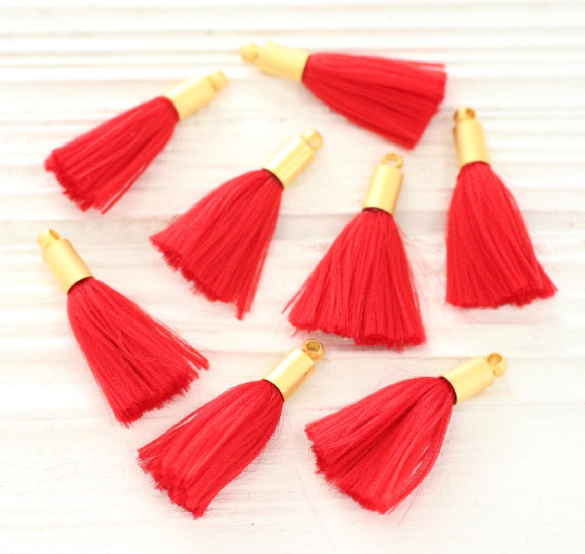 2pc Red Tassel With Gold Cap Mini Tassels Tassel Pendant - Etsy