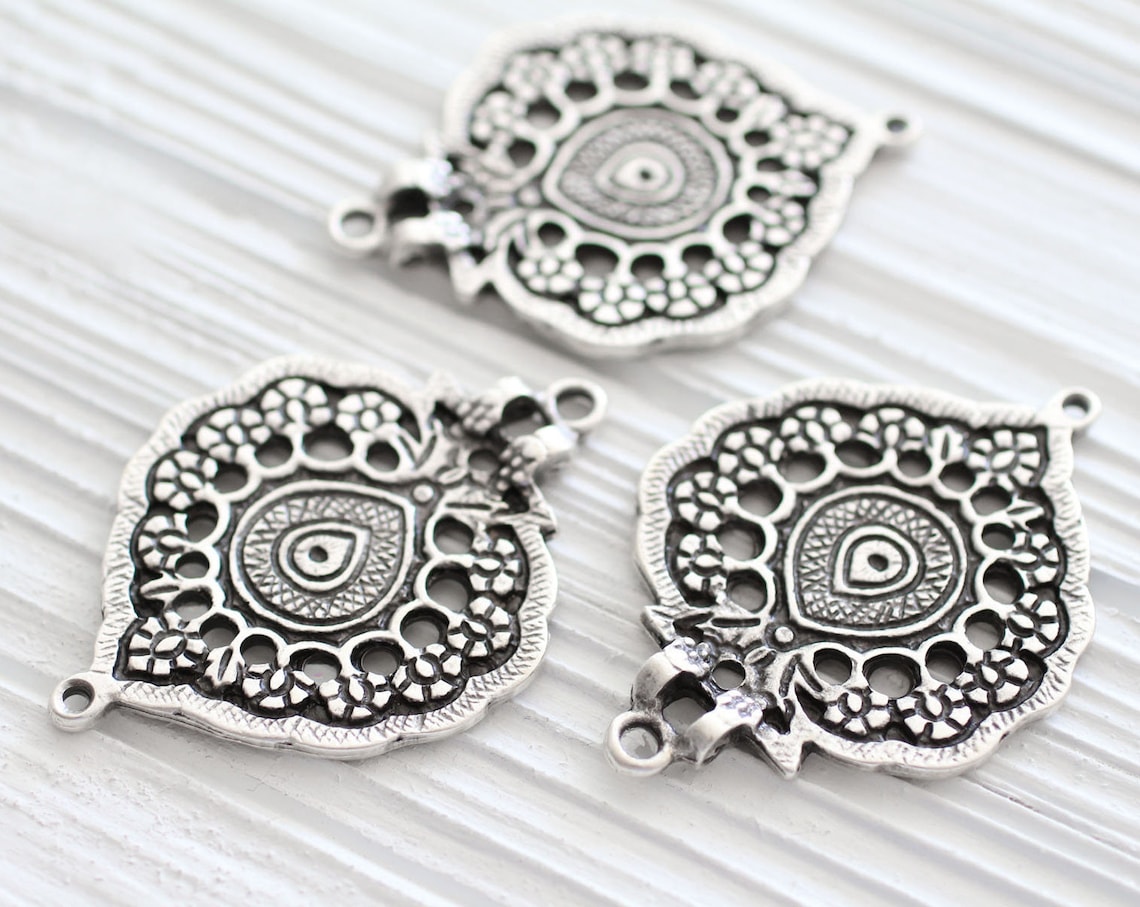 Silver Pendant Connector Large Rustic Connector Silver - Etsy