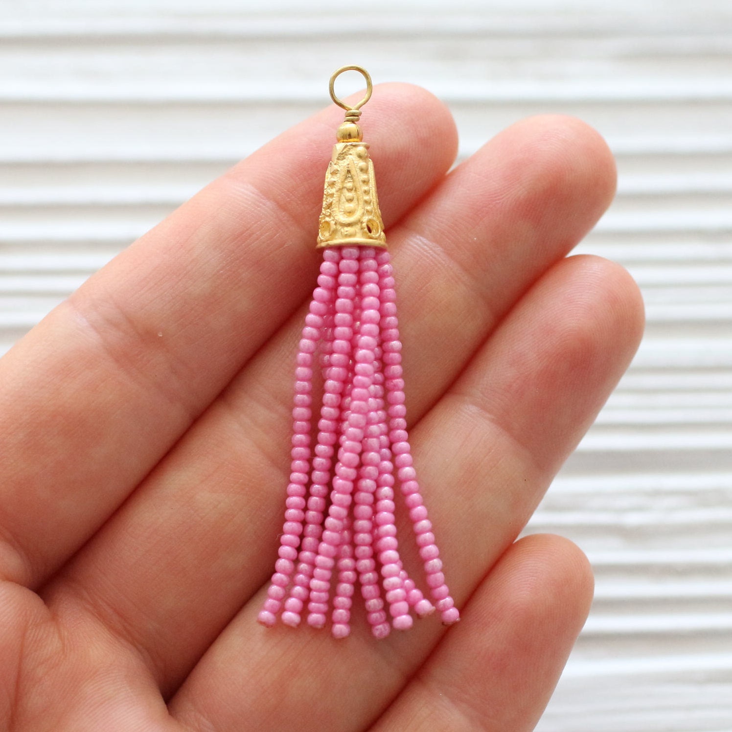 Pink Beaded Tassel Seed Bead Tassel Gold Cap Tassel Tassels For Jewelry Jewelry Tassels