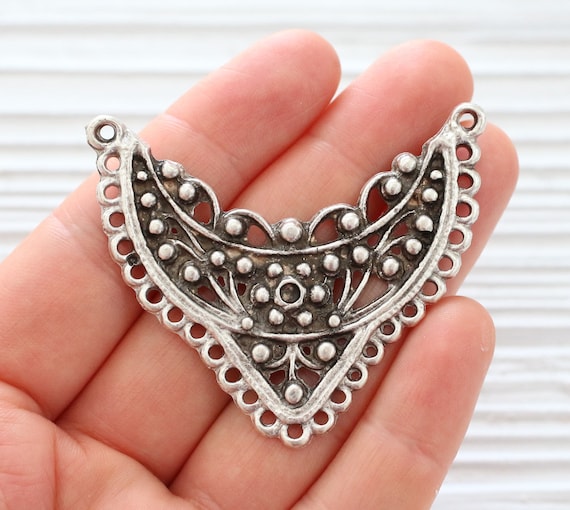 rustic metal collar pendant multi strand connector flower bar connector ...