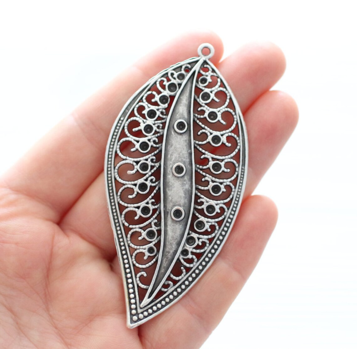 Silver Filigree Leaf Pendant Large Filigree Leaf Large Leaf | Etsy