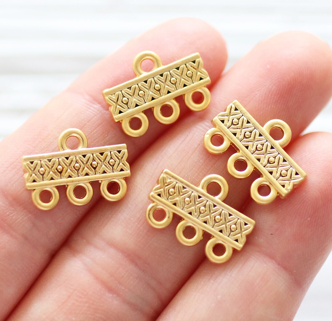 4pc Multi Strand Connector Bar, Gold Earrings Chandelier Charms, Rustic ...