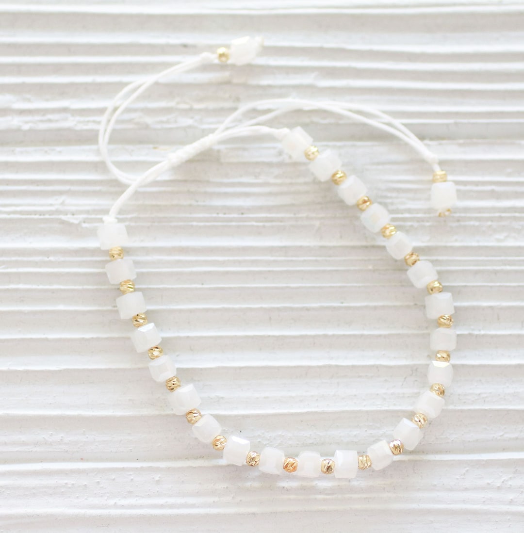 White String Bracelet With Beads, Adjustable DIY String Bracelet, Cord ...