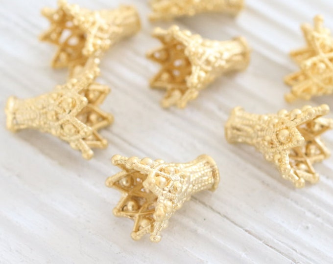 2pc Gold Filigree Bead Caps, Matte Gold Tassel Cap, Bead Cones, End ...