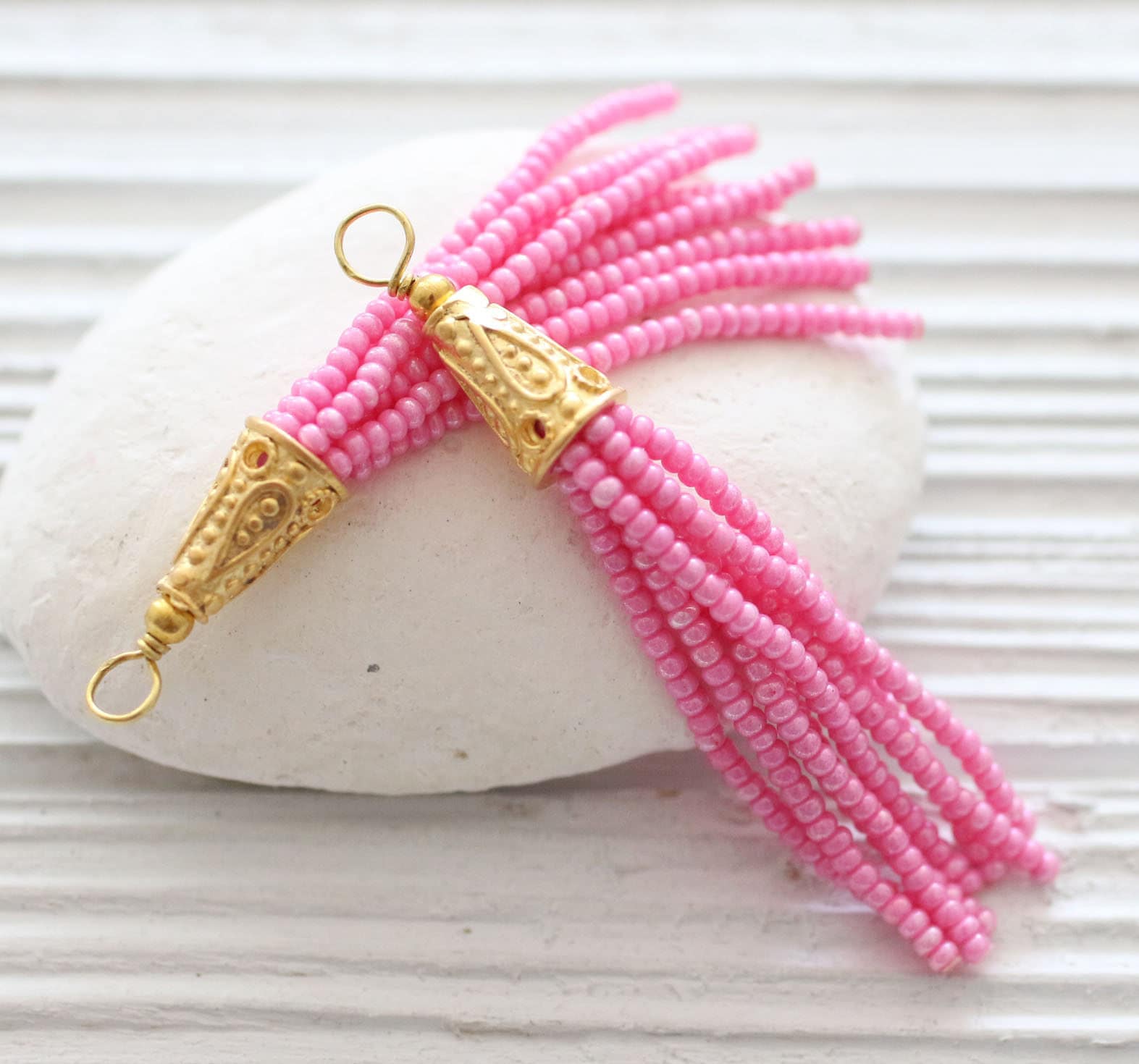Pink Beaded Tassel Seed Bead Tassel Gold Cap Tassel Tassels For Jewelry Jewelry Tassels