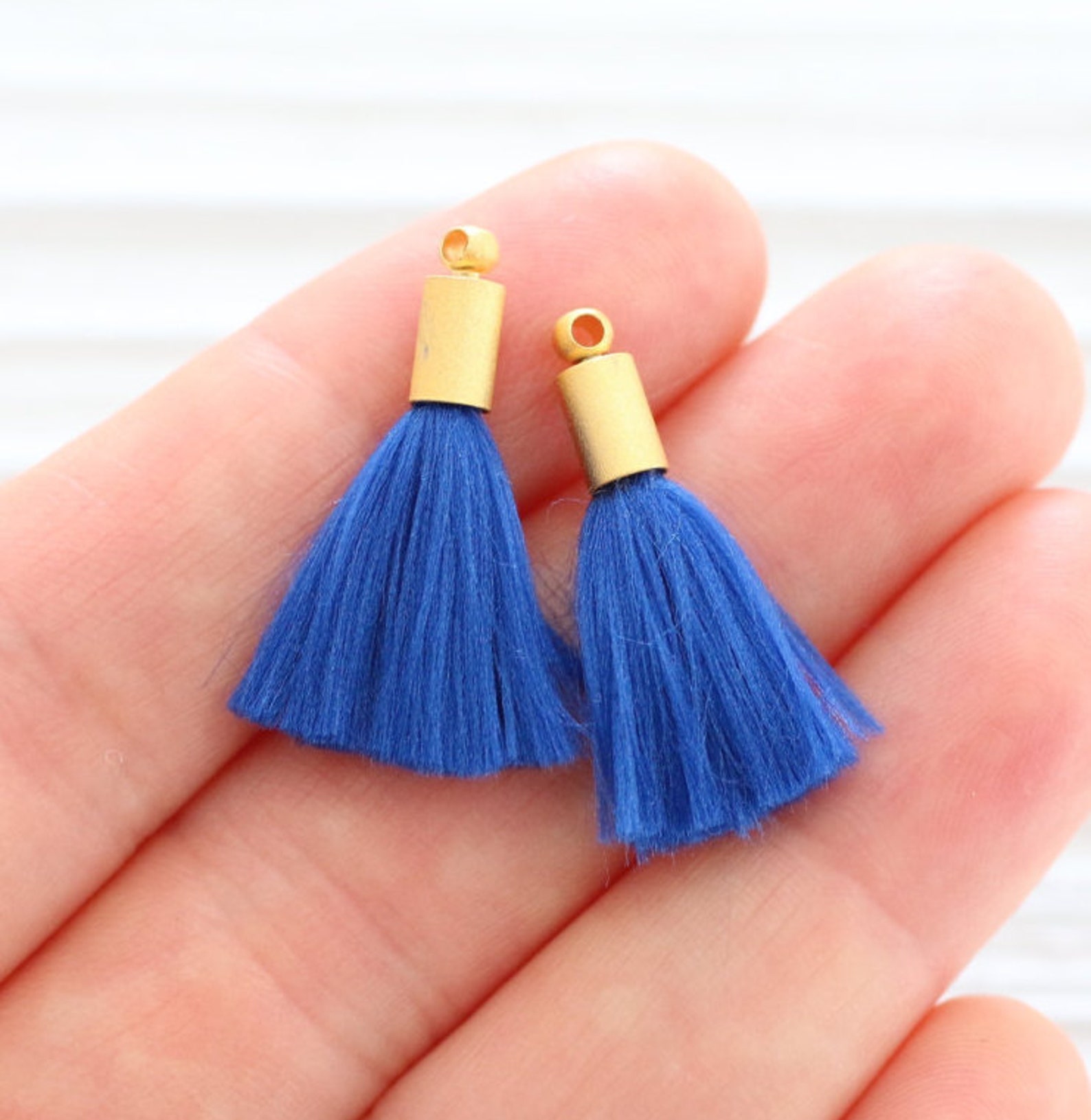 4pc Cobalt Blue Tassel With Gold Cap, Mini Tassels, Tassel Pendant ...