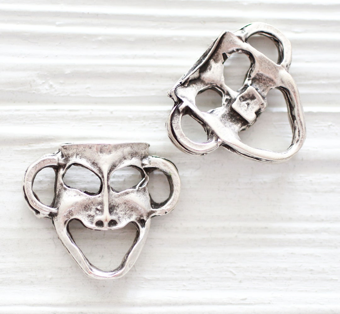 2pc Theater Mask Pendant, Face Pendant, Silver Pendant, Theatrical Mask ...