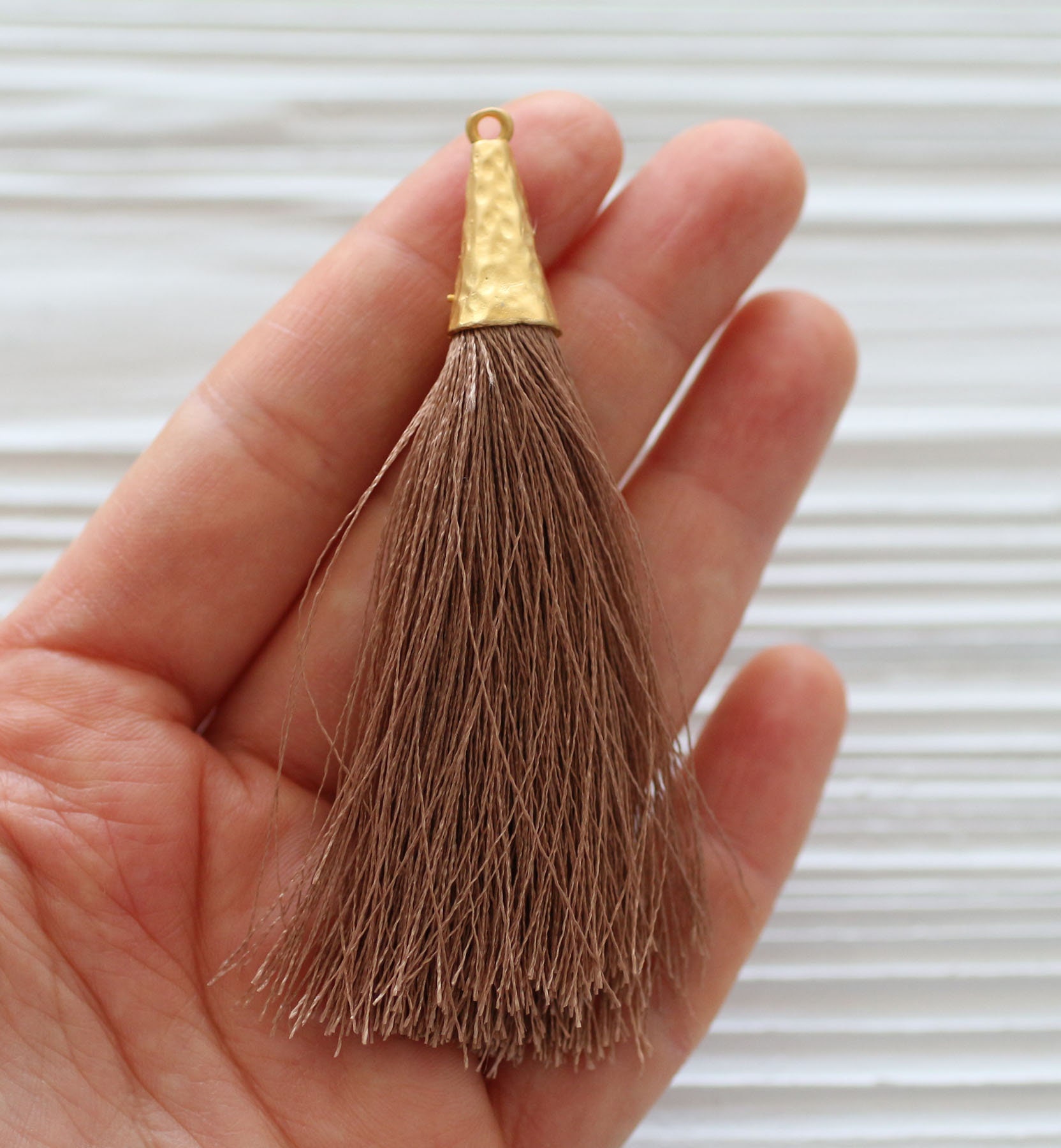 Brown tassel, gold cap coffee brown silk tassel, large tassel, tassel ...