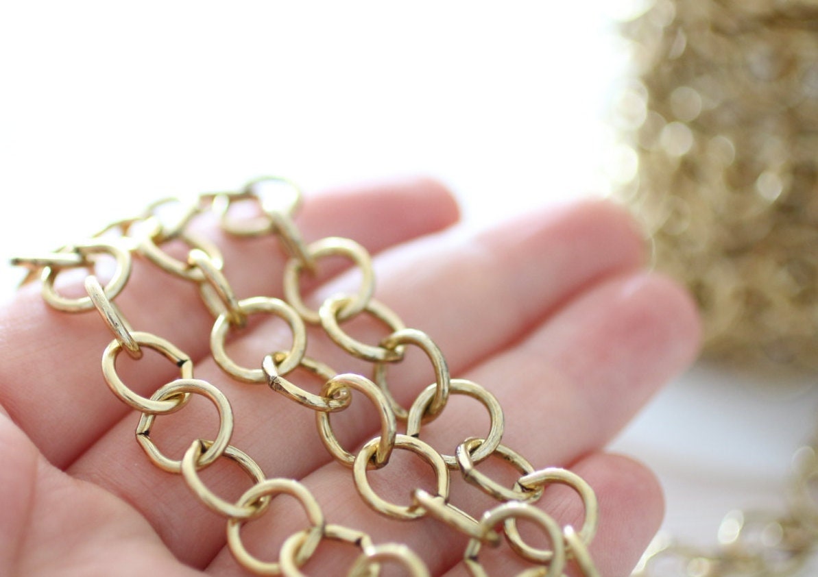 10mm round brass chain, large link chain, brass cable chain, gold brass ...