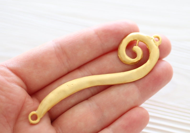 Large Gold Pendant Connector, Necklace Bar, Matte Gold, Spiral Pendant ...
