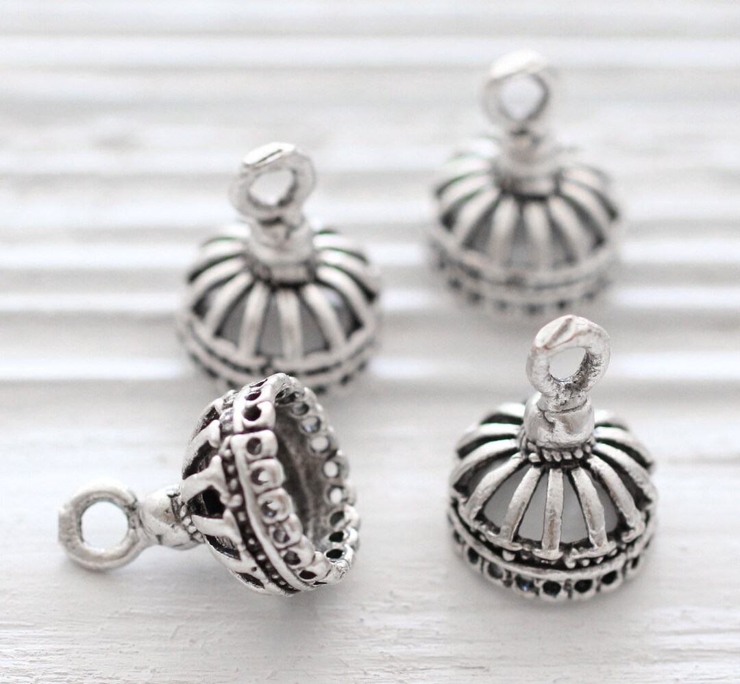 2pc Silver Crown Bead Cap, Metal Bead Caps, Silver Bead Cones, Large ...