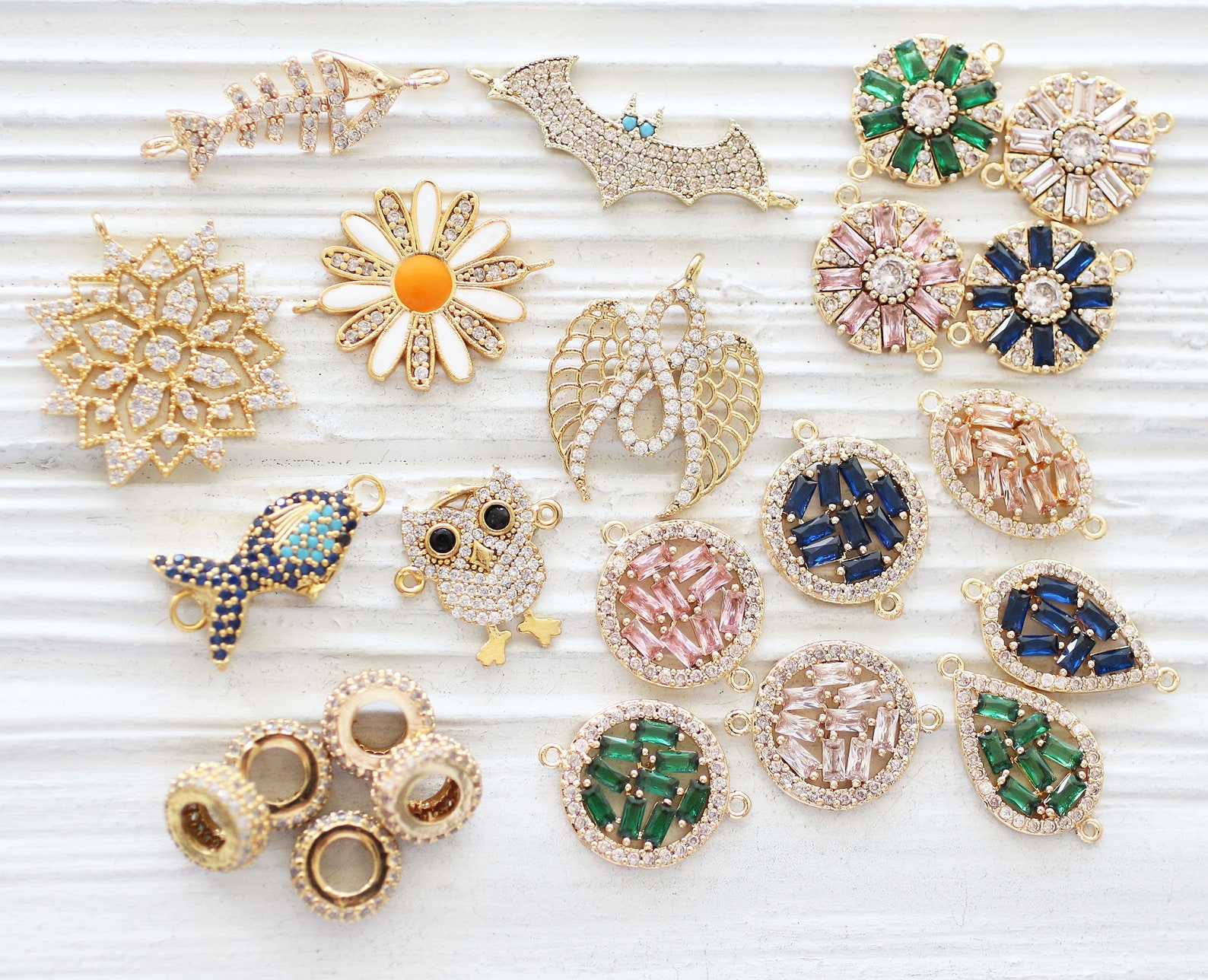 Rainbow Flower Charm, Gold Summer Charms, Necklace, Bracelet, Earrings ...