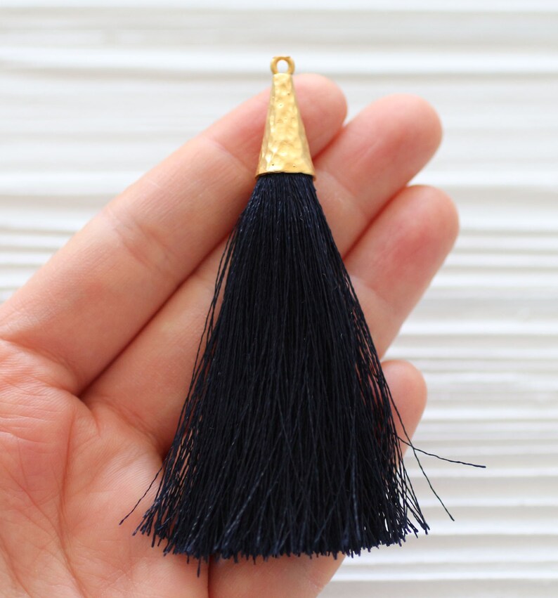 Navy Tassel Gold Cap Navy Silk Tassel Large Tassels Tassel | Etsy