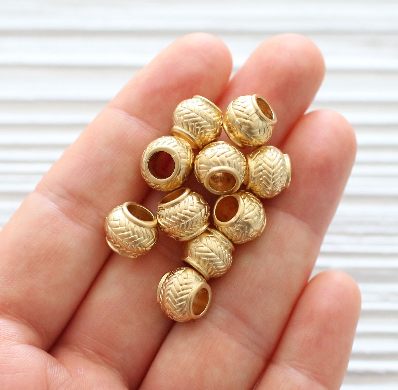 10pc Matte Gold Rondelle Beads, Large Gold Metal Beads, Heishi Beads ...