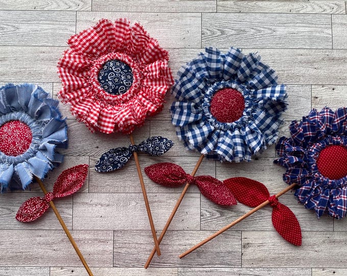 Patriotic Fabric Rag Flowers, Fabric Rag Flowers, Fabric Flowers, Poke ...
