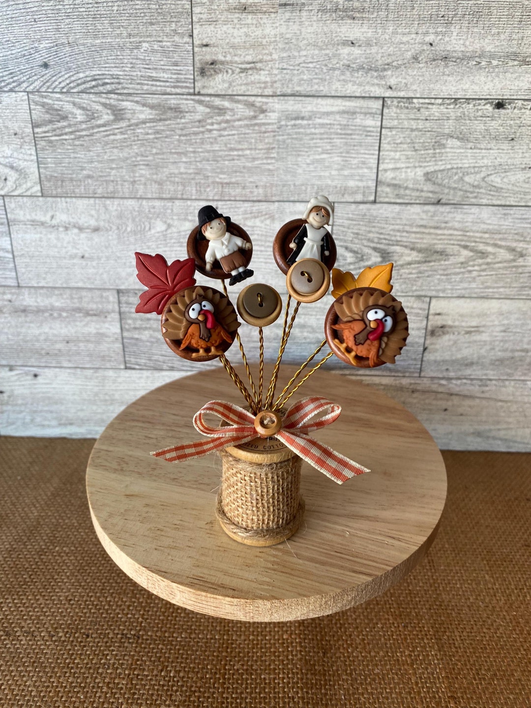 Thanksgiving Button Flower Bouquet, Wooden Spool Button Bouquet, Button ...