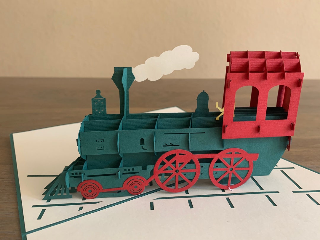 Classic Train Pop up Card green - Etsy