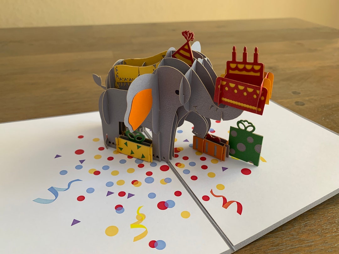 Birthday Elephant Pop up Card - Etsy