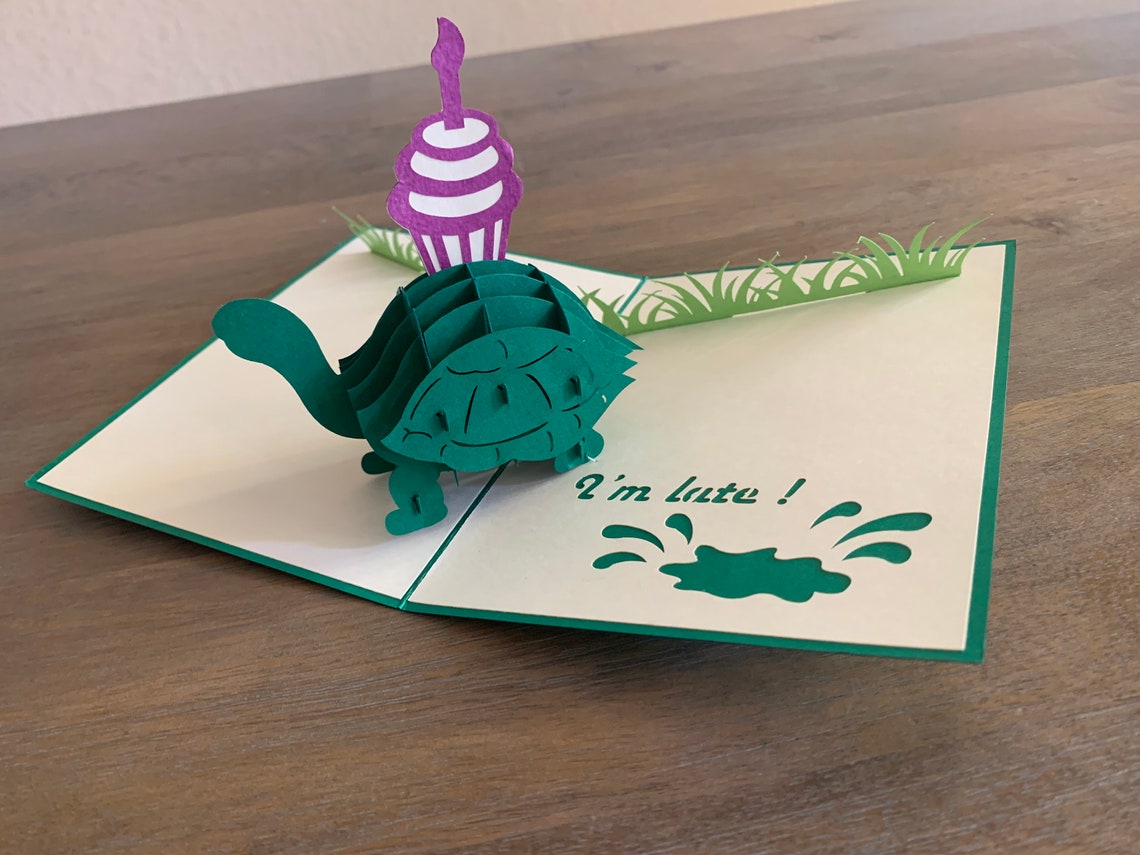Turtle Birthday Late Pop-up Card - Etsy