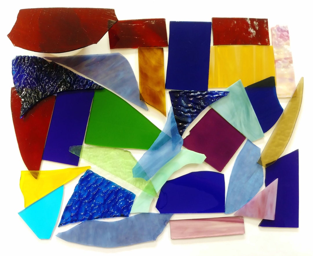 Stained Glass Scrap-two Pounds-jewel Tone Colors-medium Size Pieces ...