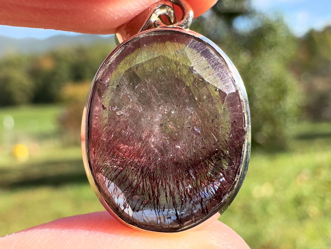 SUPER SEVEN QUARTZ Crystal Pendant - Sterling Silver, Oval - Fine ...