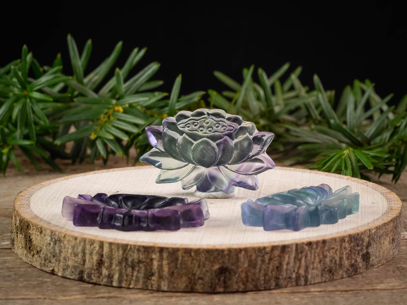 Rainbow FLUORITE Crystal Pendant - Lotus Flower - Crystal Carving ...