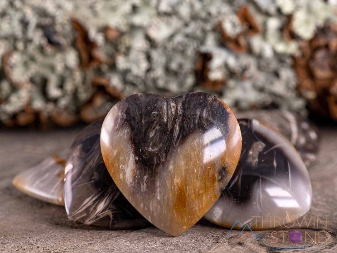 Feather AGATE Crystal Heart - Crystal Cabochon, Jewelry Making, Self ...