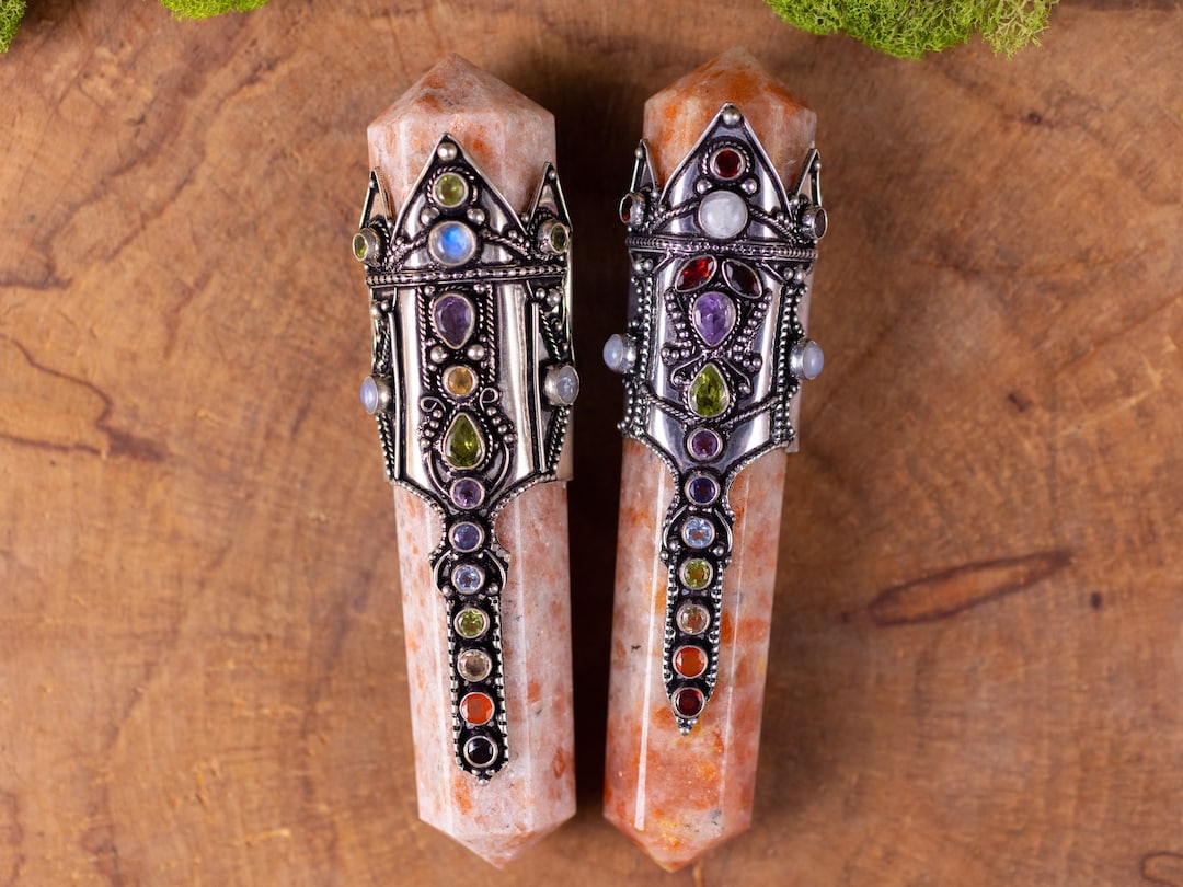 SUNSTONE Wand, Rainbow CHAKRA Crystals - Crystal Wand, Metaphysical ...