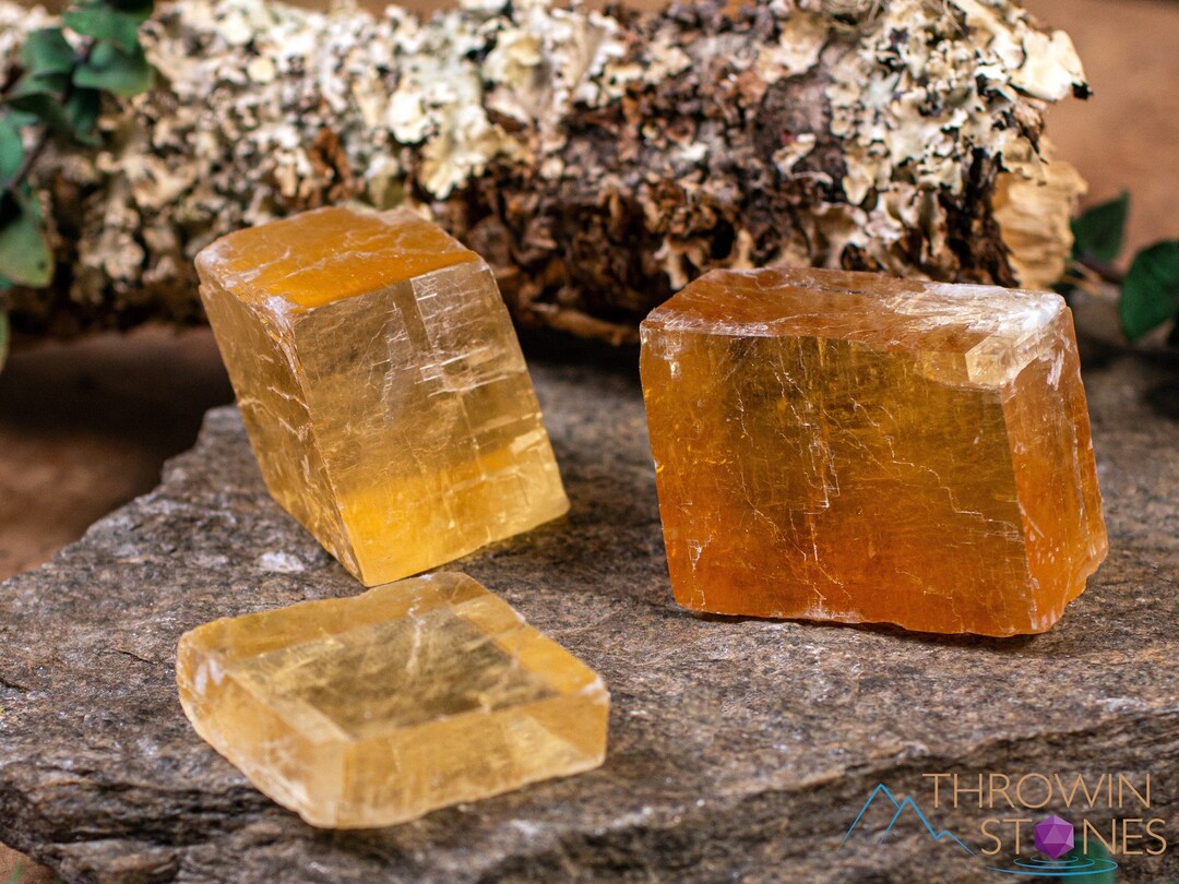 Orange CALCITE Raw Crystal - Small Rhombohedron - Metaphysical, Home ...