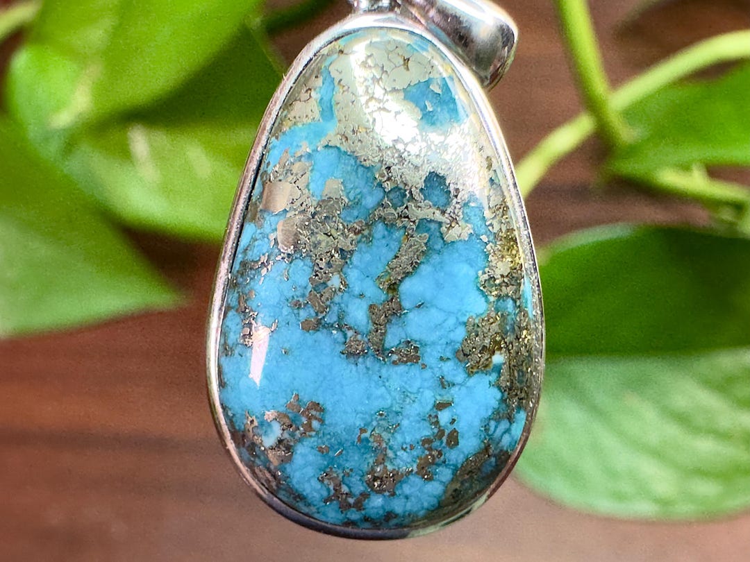 PERSIAN TURQUOISE With PYRITE Pendant - Sterling Silver - Fine Gemstone ...