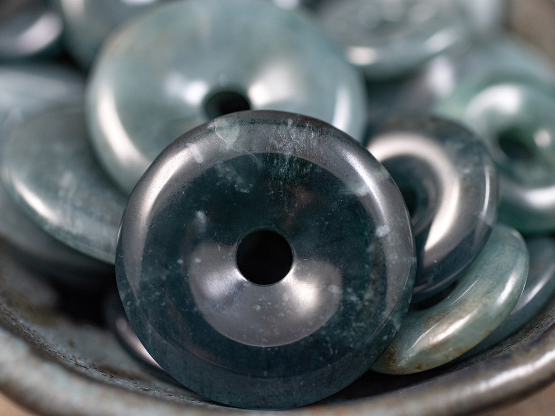 Blue JADE Crystal Pendant - Donut Bead - Handmade Jewelry, Healing ...