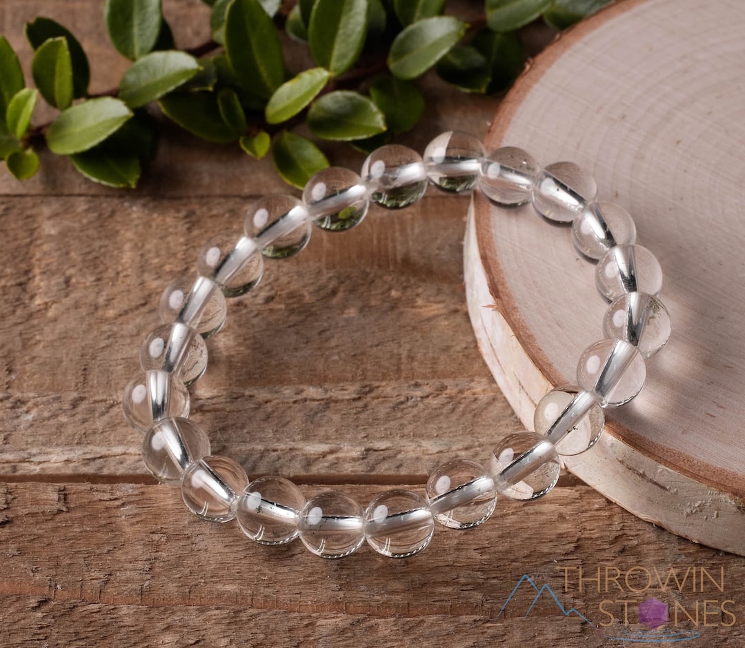 CLEAR QUARTZ Crystal Bracelet Round Beads Beaded Bracelet, Handmade ...