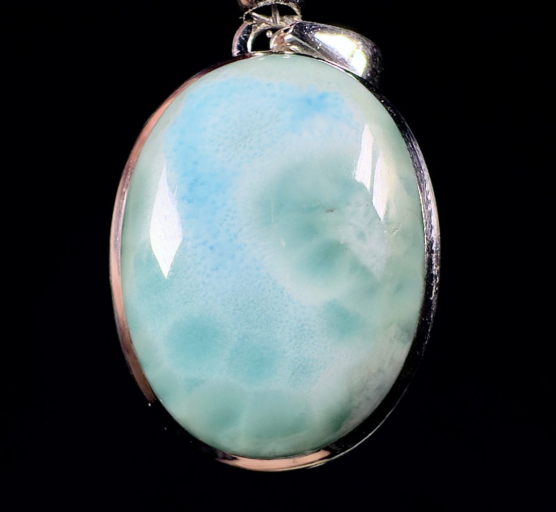 LARIMAR Crystal Pendant Sterling Silver, Oval Handmade Jewelry, Healing ...