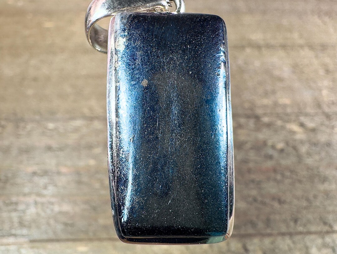 Blue COVELLITE Crystal Pendant Sterling Silver, Square Cabochon Fine ...