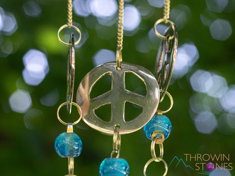 WIND CHIME Peace Sign Glass Beads Gold Bells Windchime - Etsy