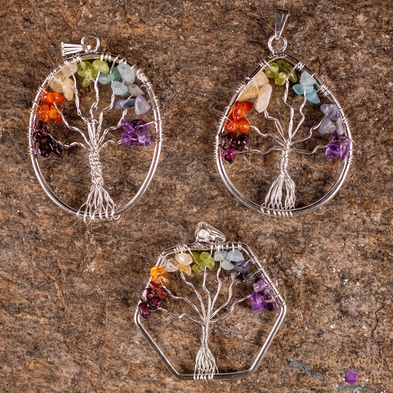 CHAKRA Crystal Bead Tree of Life Pendant : Teardrop, Oval, Hexagon ...