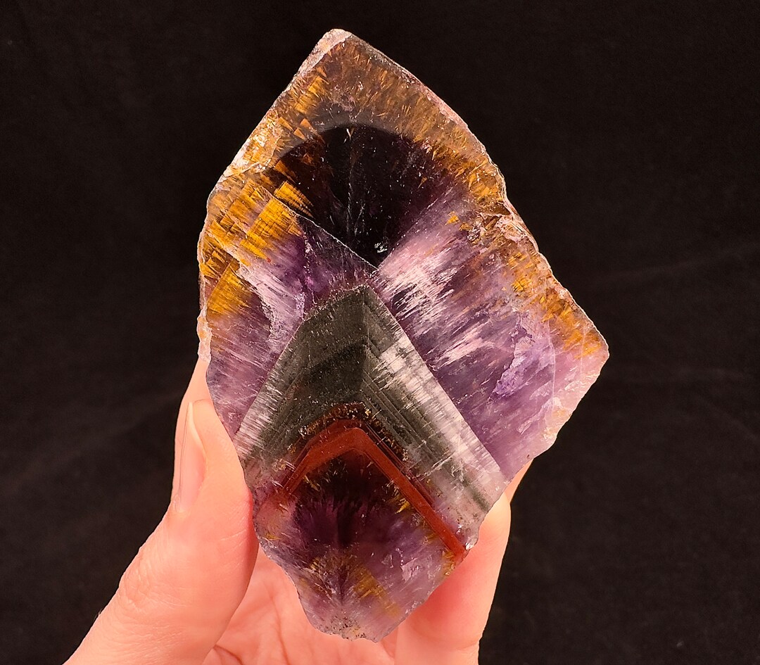 AURALITE AMETHYST CHEVRON Super Seven Crystal Brazil Genuine Auralite ...