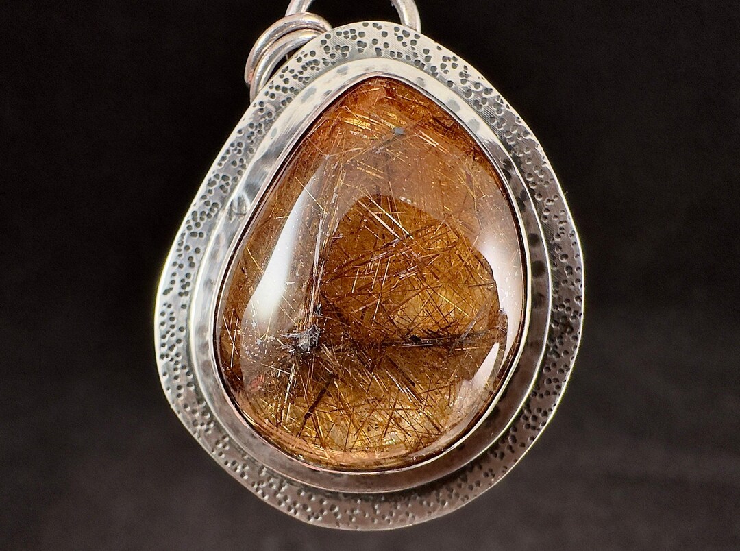 Copper RUTILATED QUARTZ Crystal Pendant - Sterling Silver, Cabochon ...