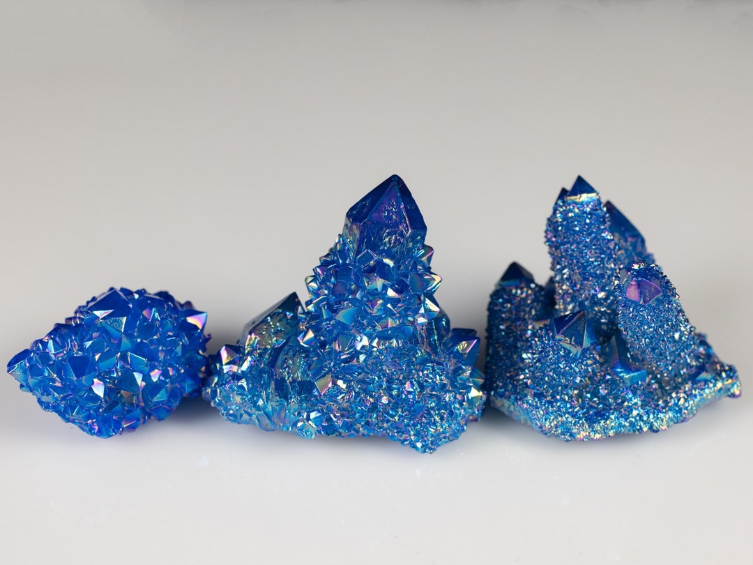Blue FLAME AURA QUARTZ Crystal Cluster - Rainbow Quartz Crystal, Spirit ...