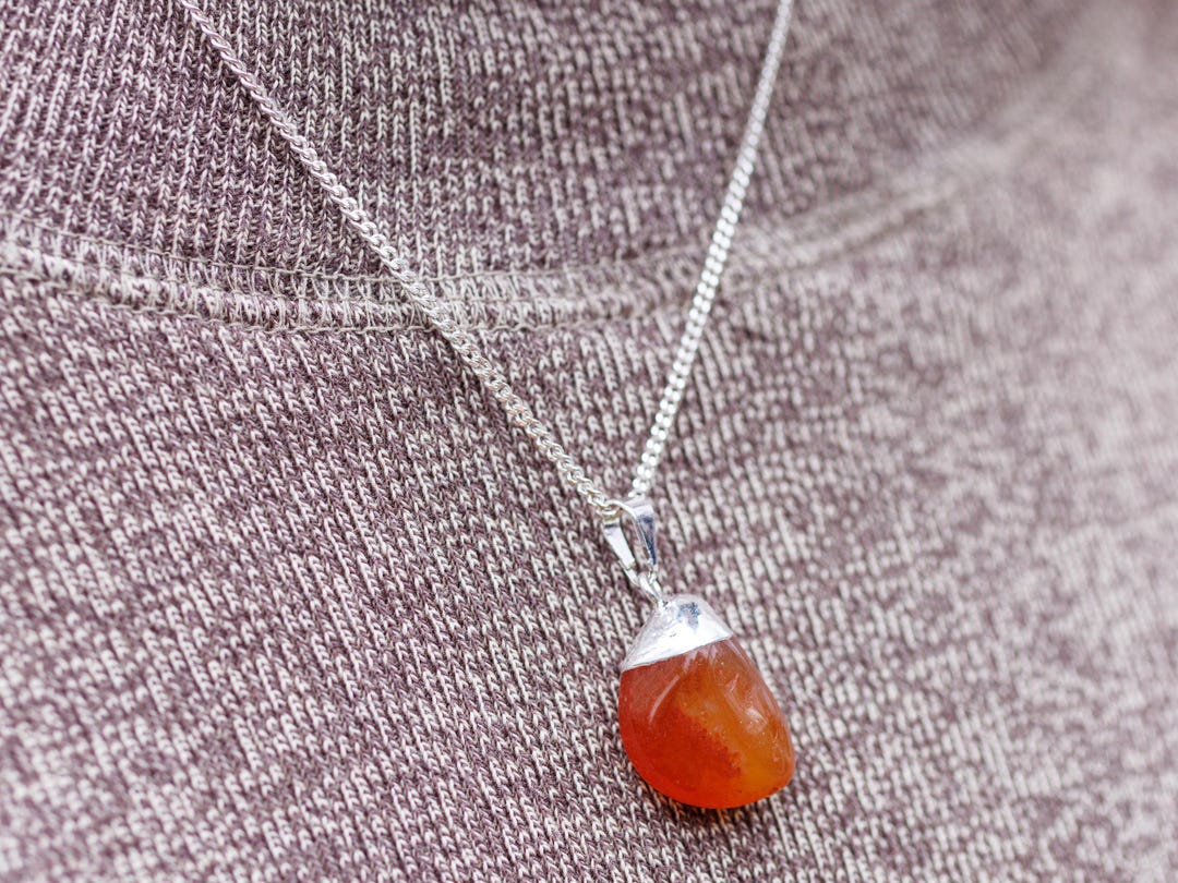 CARNELIAN Crystal Pendant - Tumbled Orange Healing Stone Silver Plated ...