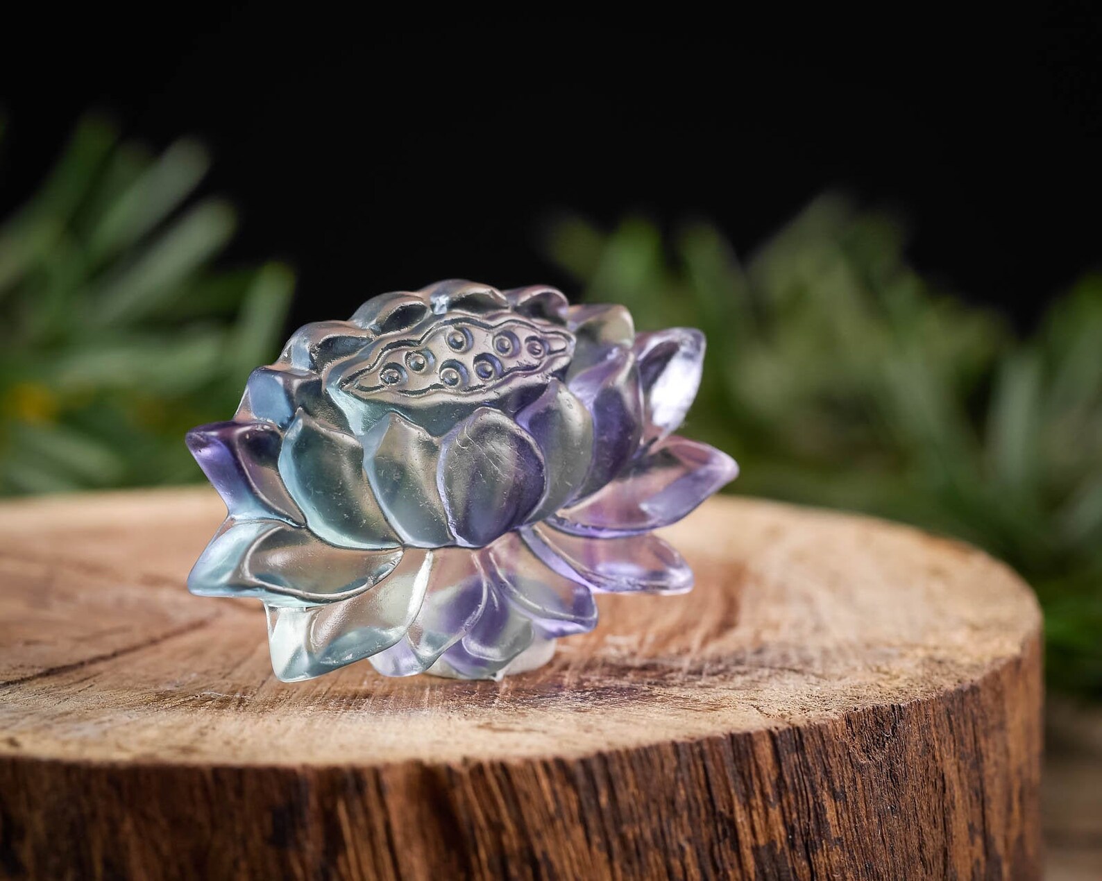 Rainbow FLUORITE Crystal Pendant - Lotus Flower - Crystal Carving ...
