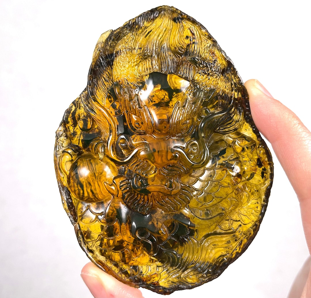 AMBER Crystal Dragon - UV Reactive - Crystal Carving, Housewarming Gift ...