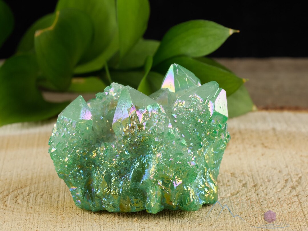 Green APPLE AURA QUARTZ - Rainbow Aura Quartz, Crystal Cluster, Spirit ...