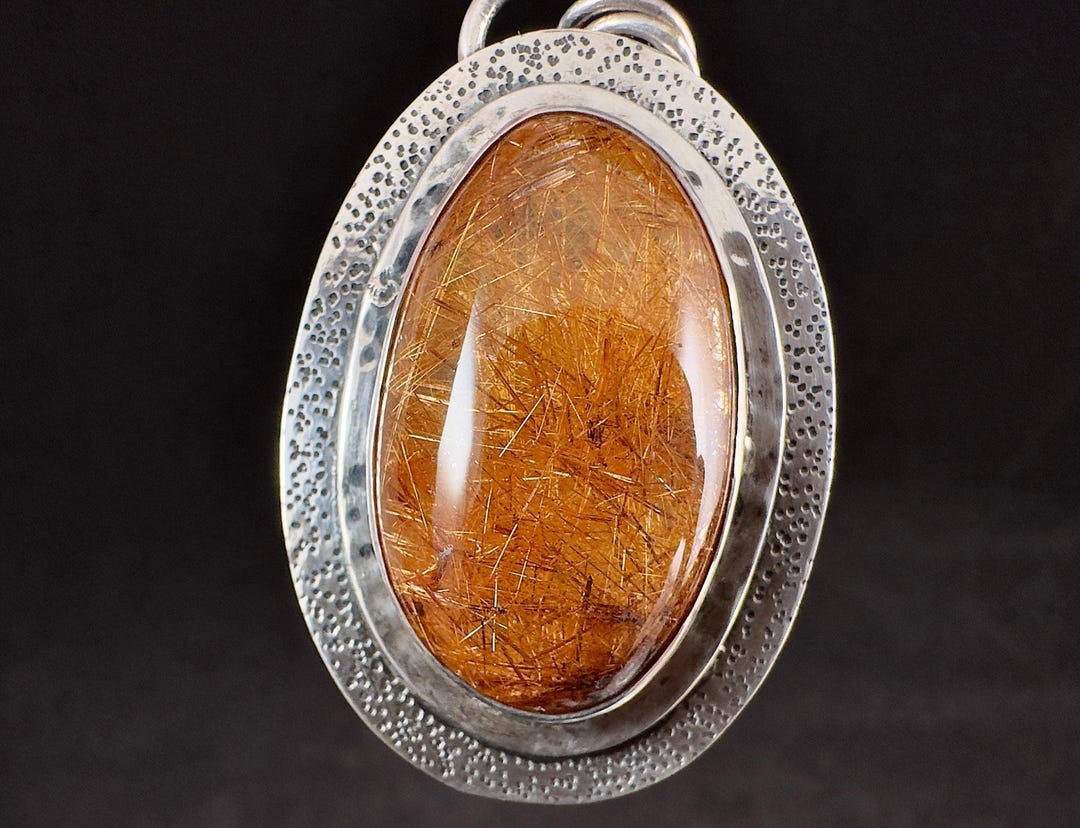 Copper RUTILATED QUARTZ Crystal Pendant - Sterling Silver, Oval ...