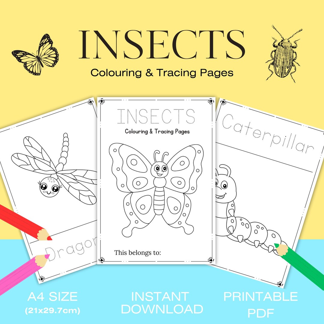 Insect Colouring Pages, 15 Easy Colouring Pages for Kids, Instant ...