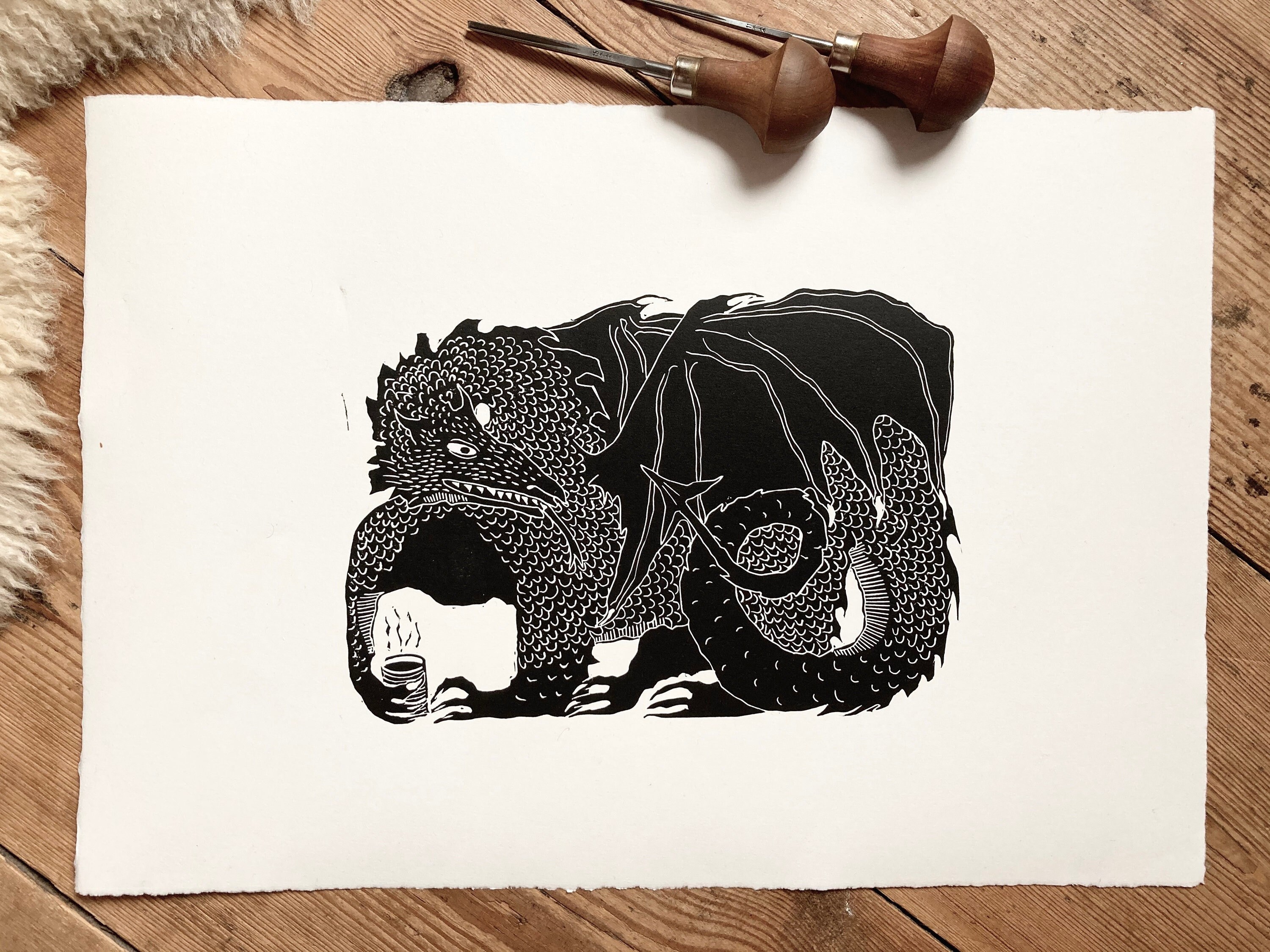 Handmade Linocut Print Welsh Dragon Dddraig Fantasy LOTR Art - Etsy