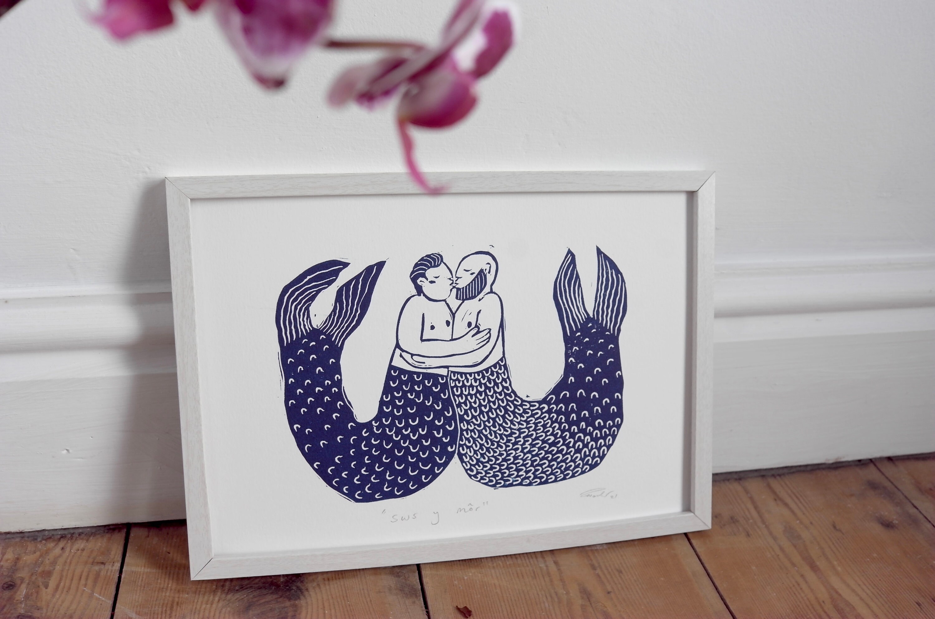 Two Mermen Original Handmade Linocut Print Art Two Men - Etsy