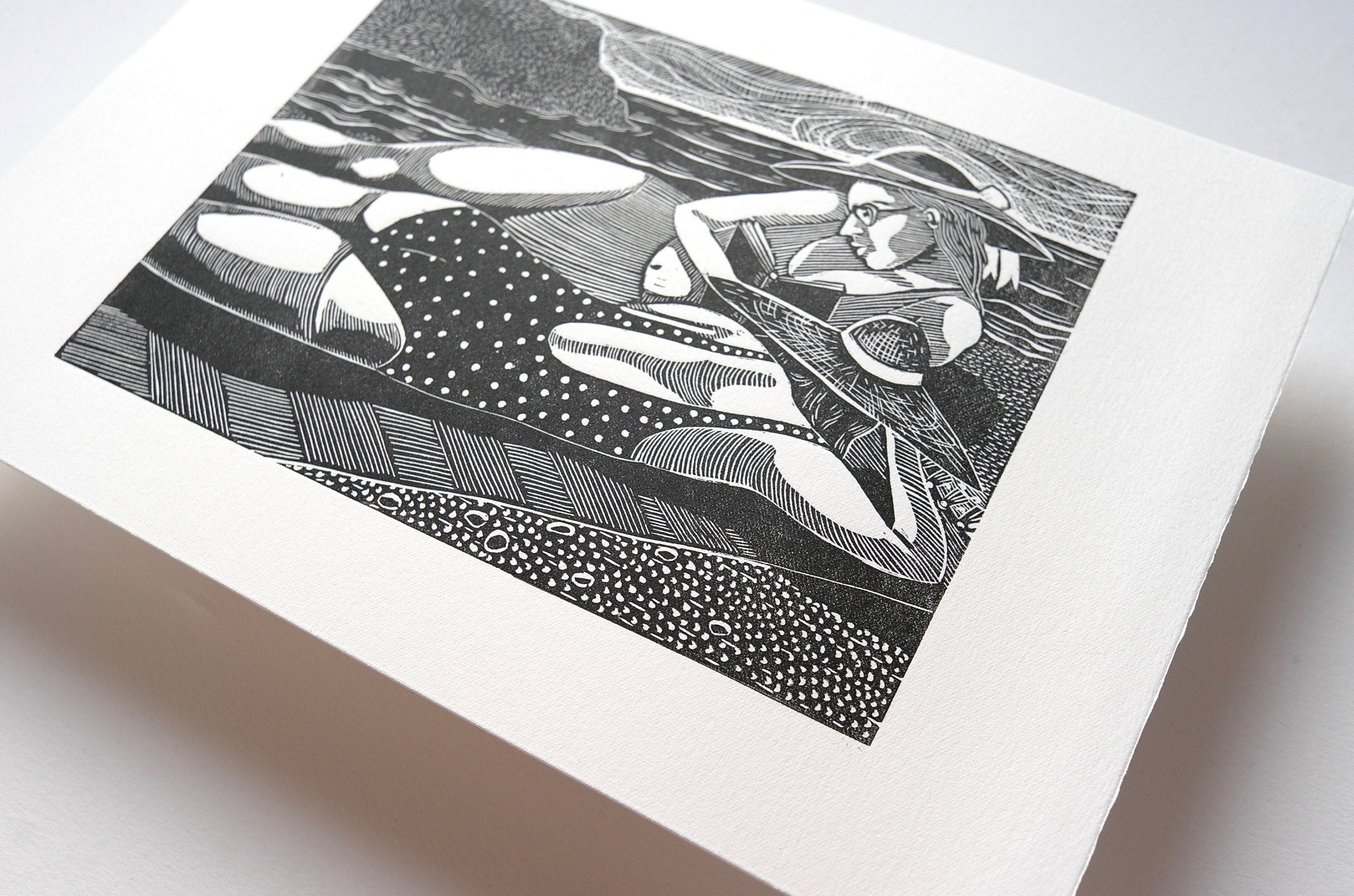 Rotherslade Beach Original Linocut Print Handmade Wild - Etsy UK