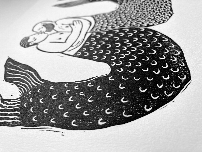 Two Mermen Original Handmade Linocut Print Art Two Men - Etsy
